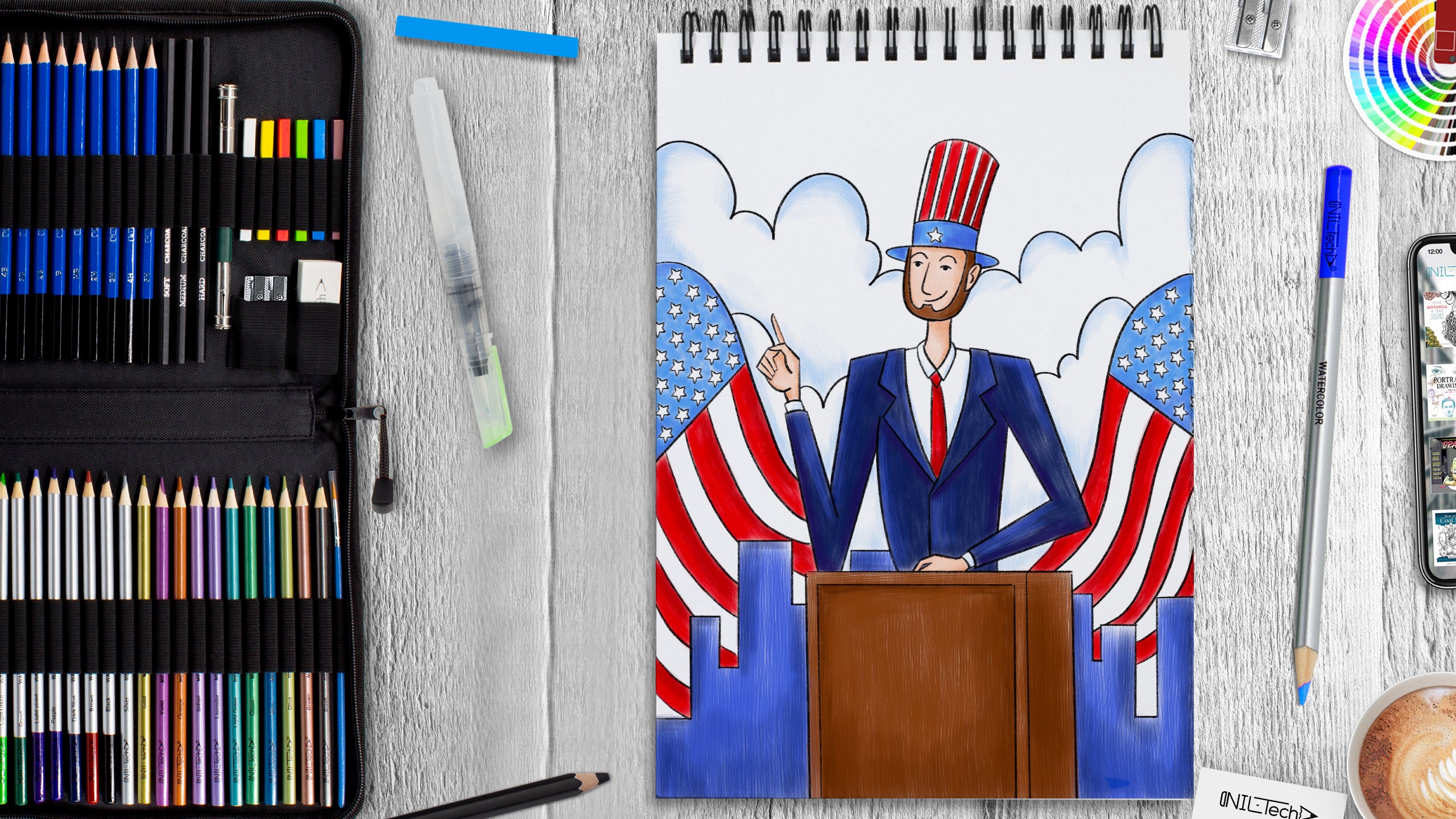 President George Washington Step by Step Drawing Tutorial | Nil Tech ...