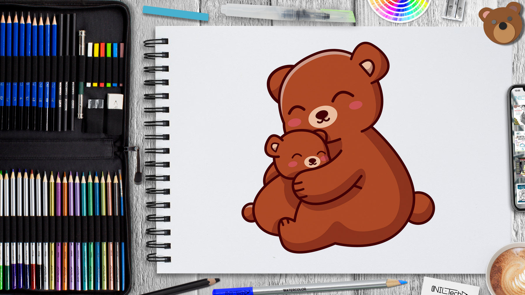 How to Draw a cute Mama and Baby Bear - shop.nil-tech