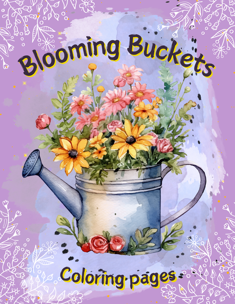 Blooming Buckets: Printable Stress-Relief Coloring Pages Featuring Flo ...