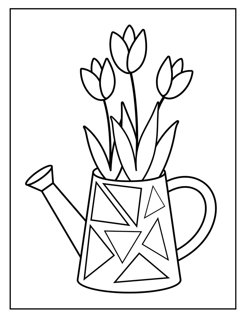 Blooming Buckets: Printable Stress-Relief Coloring Pages Featuring Flo ...