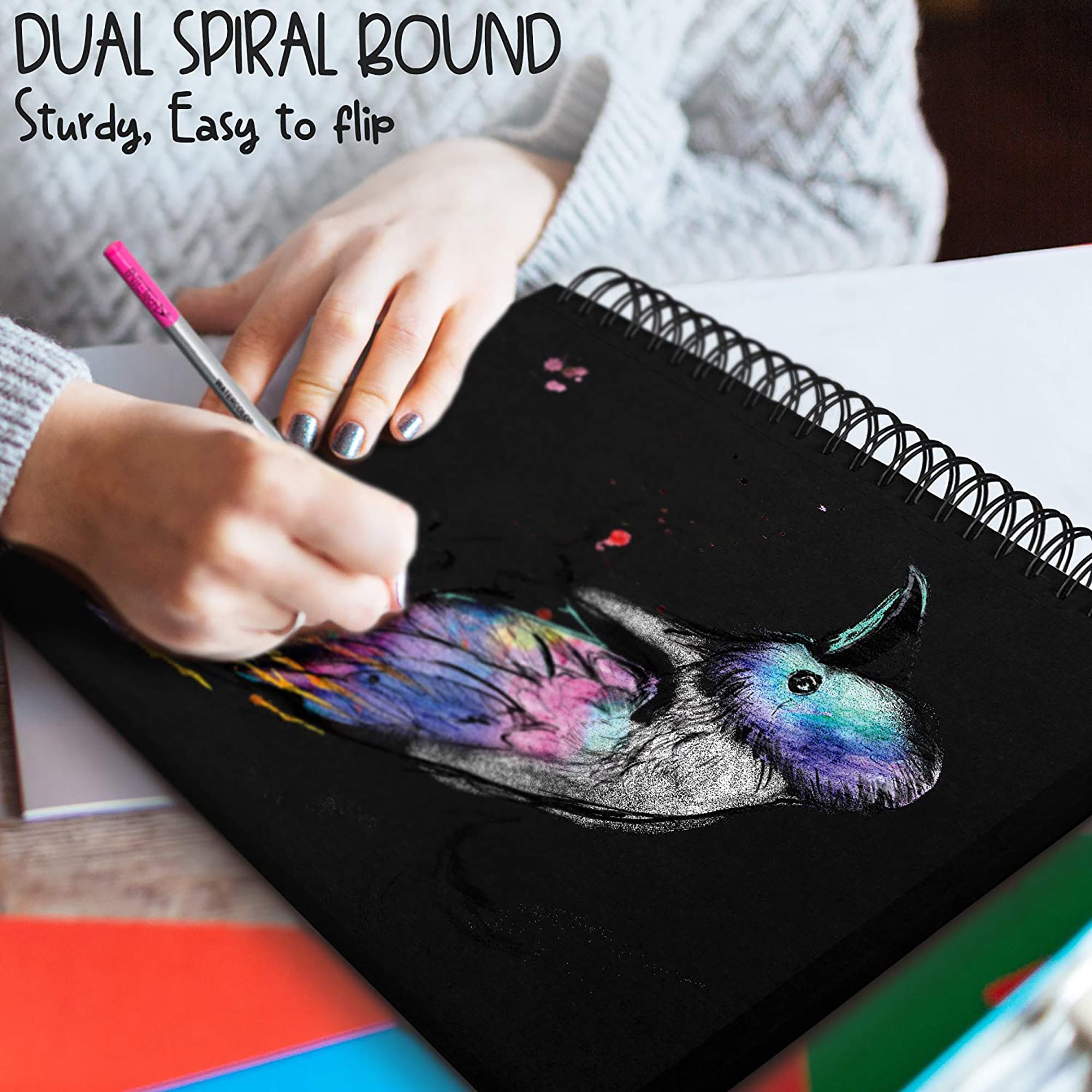 Black Paper Sketchbook 9x12 inches - 70 Pages | Drawing Sketchbook ...